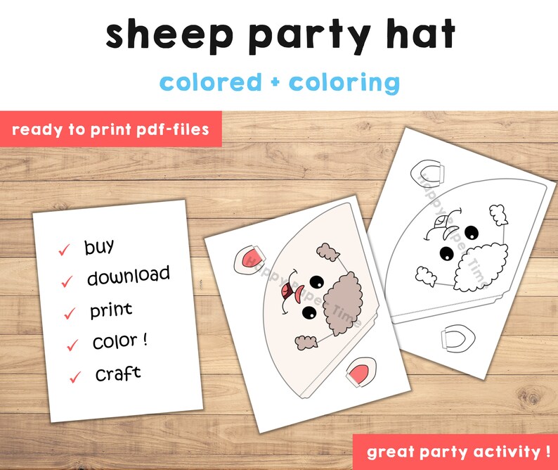 Sheep Party Hat Paper Printable Template Print Farm Animal - Etsy