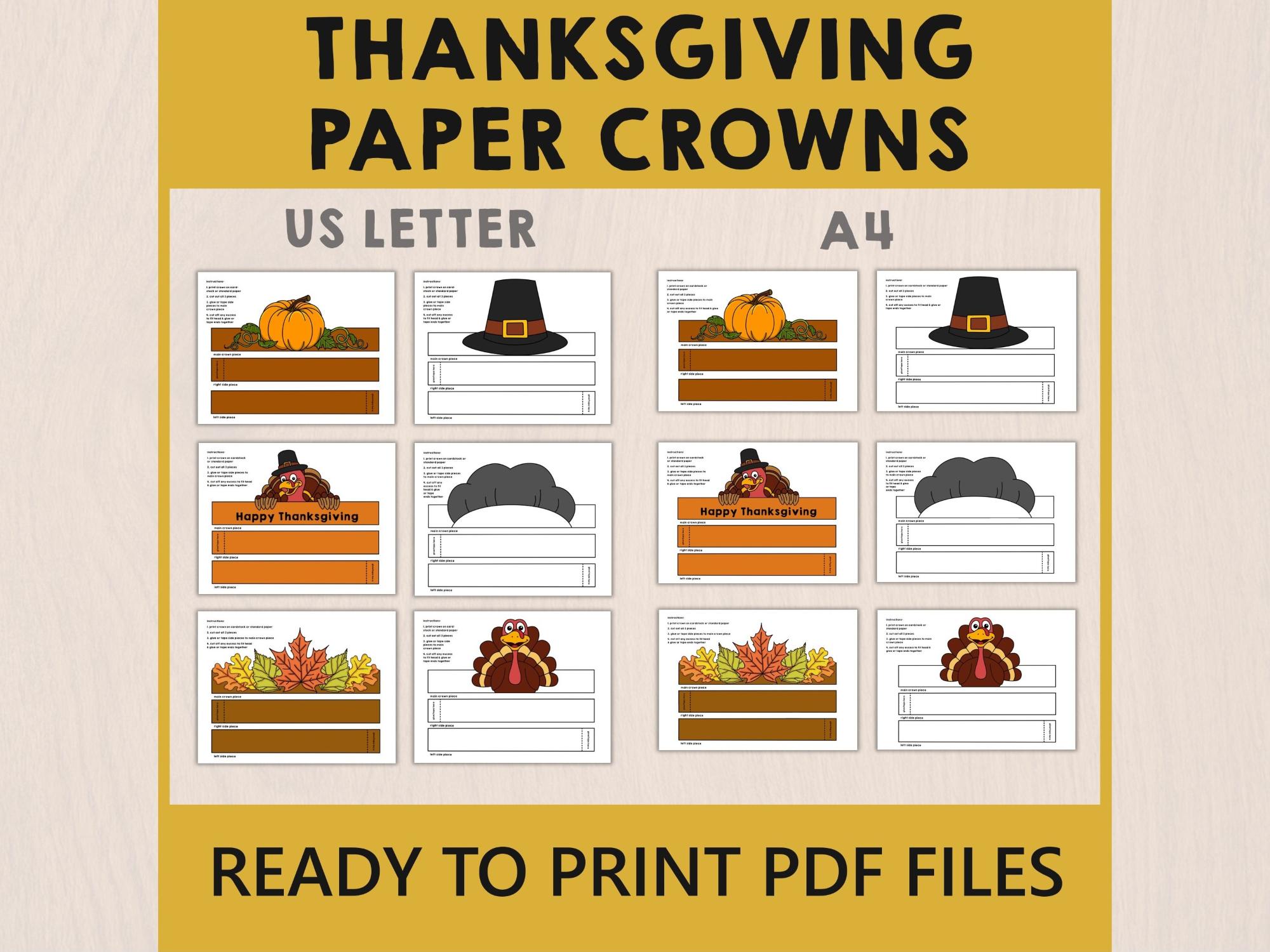 Thanksgiving Paper Crowns Headbands Craft Hat Printable Kids Pilgrim ...