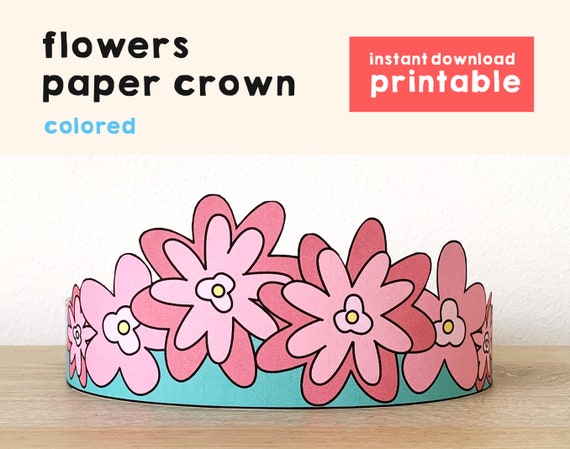 Flower Paper Crown Party Coloring Printable Kids Craft Spring | Etsy