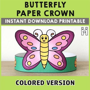 Butterfly Paper Crown Party Activity Printable Kids Craft Cute Girl ...