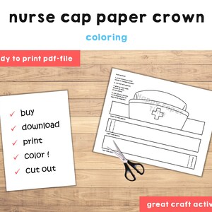 Nurse Cap Hat Paper Crown Party Coloring Printable Kids Craft Doctor ...