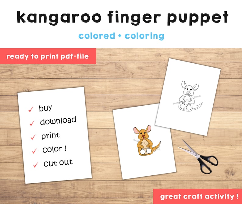 Kangaroo Paper Craft Printable Australian Animal Finger Puppet - Etsy