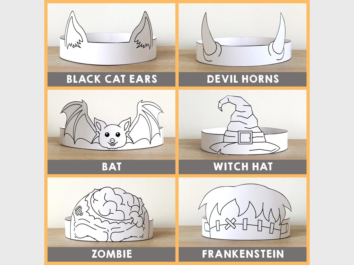 Halloween Paper Crowns Witch Zombie Bat Devil Frankenstein Printable ...