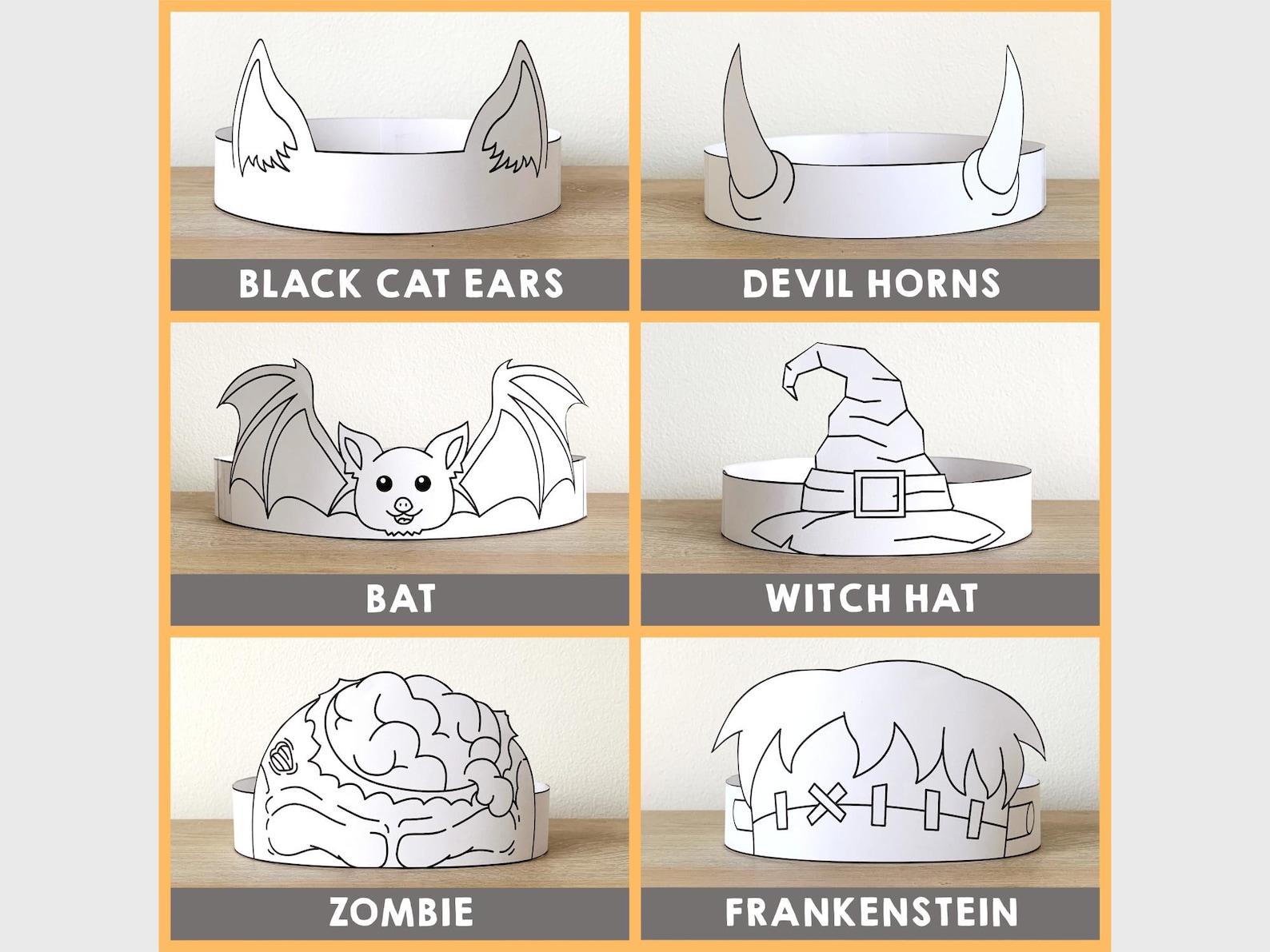 Halloween Paper Crowns Witch Zombie Bat Devil Frankenstein Printable ...