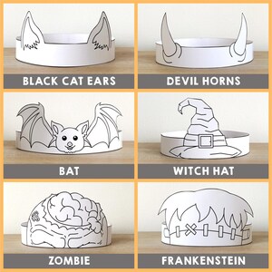 Halloween Paper Crowns Witch Zombie Bat Devil Frankenstein Printable ...