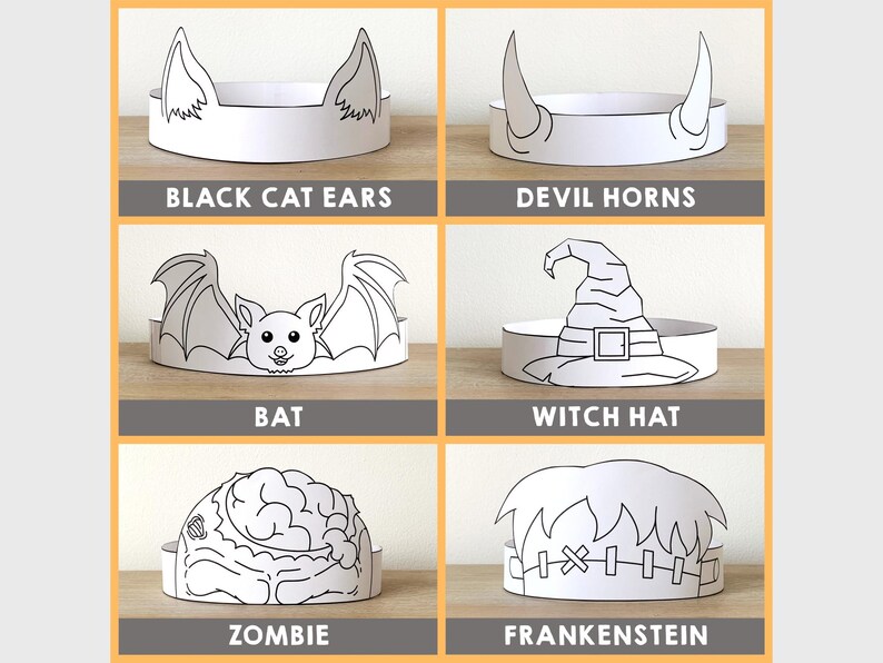 Halloween Paper Crowns Witch Zombie Bat Devil Frankenstein Printable ...