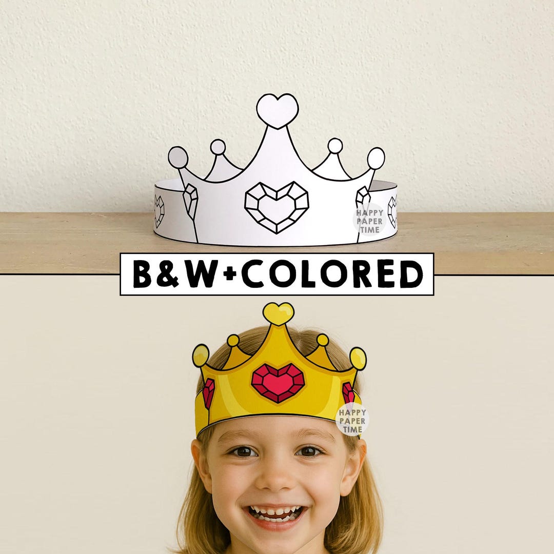 Heart Princess Paper Crown Craft Party Activity Printable Kids Headband ...