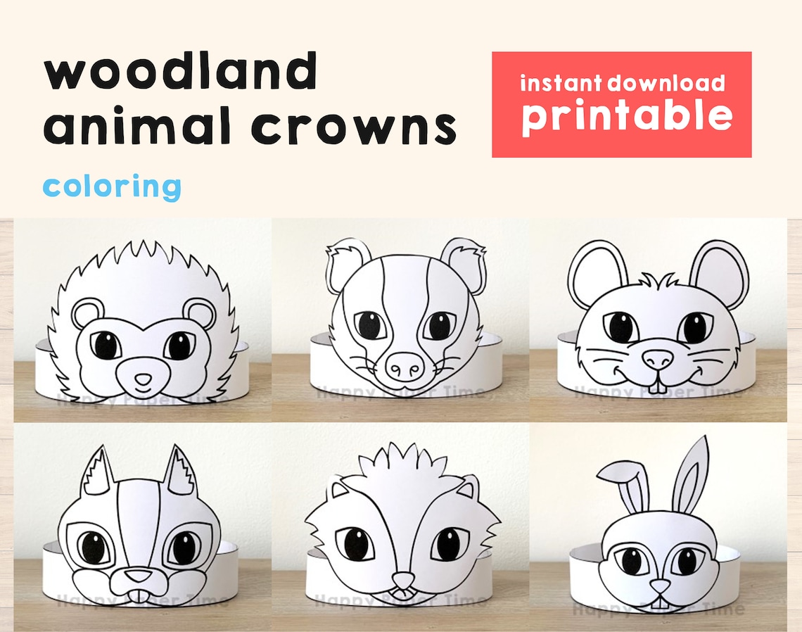 Woodland Animals Paper Crowns Hedgehog Mouse Squirrel Rabbit - Etsy