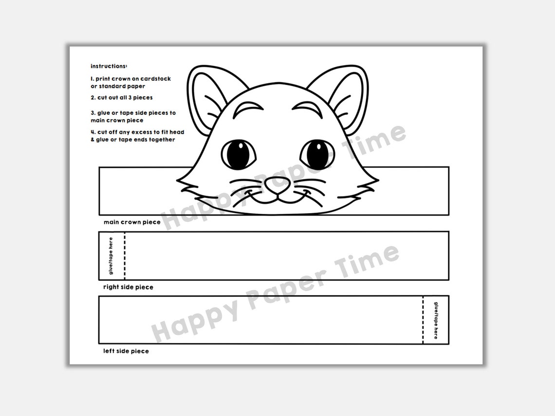 Cat Paper Crown Headband Pet Animal Printable Kids Craft - Etsy
