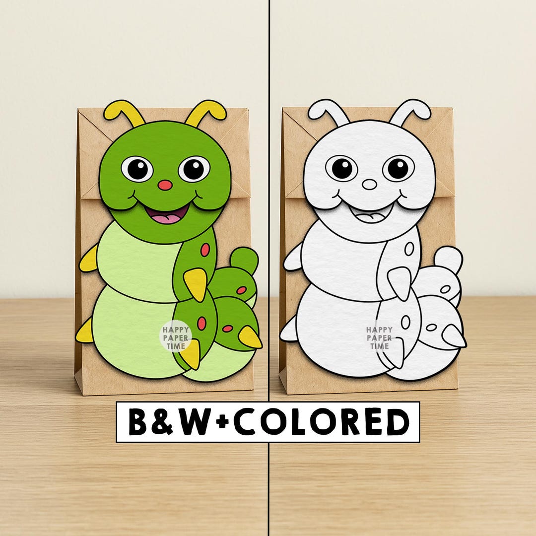 Caterpillar Paper Bag Puppet Printable Spring Bugs Insects Animal Craft ...