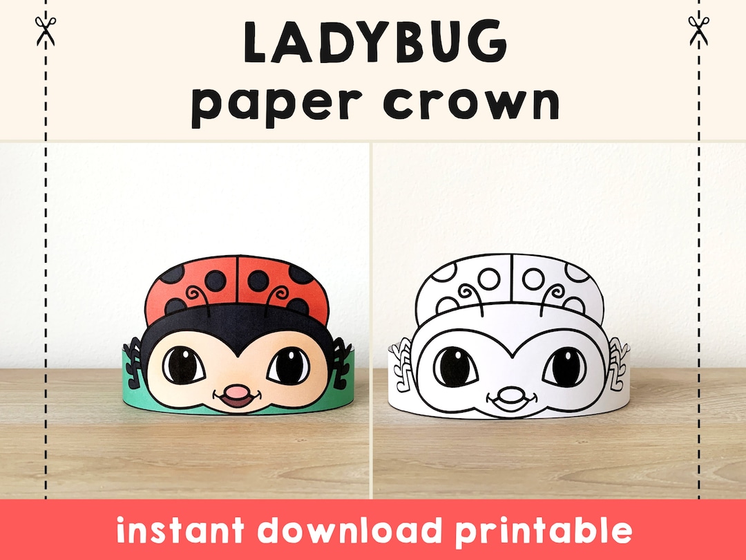 Ladybug Paper Crown Party Coloring Printable Kids Craft Insect Birthday ...