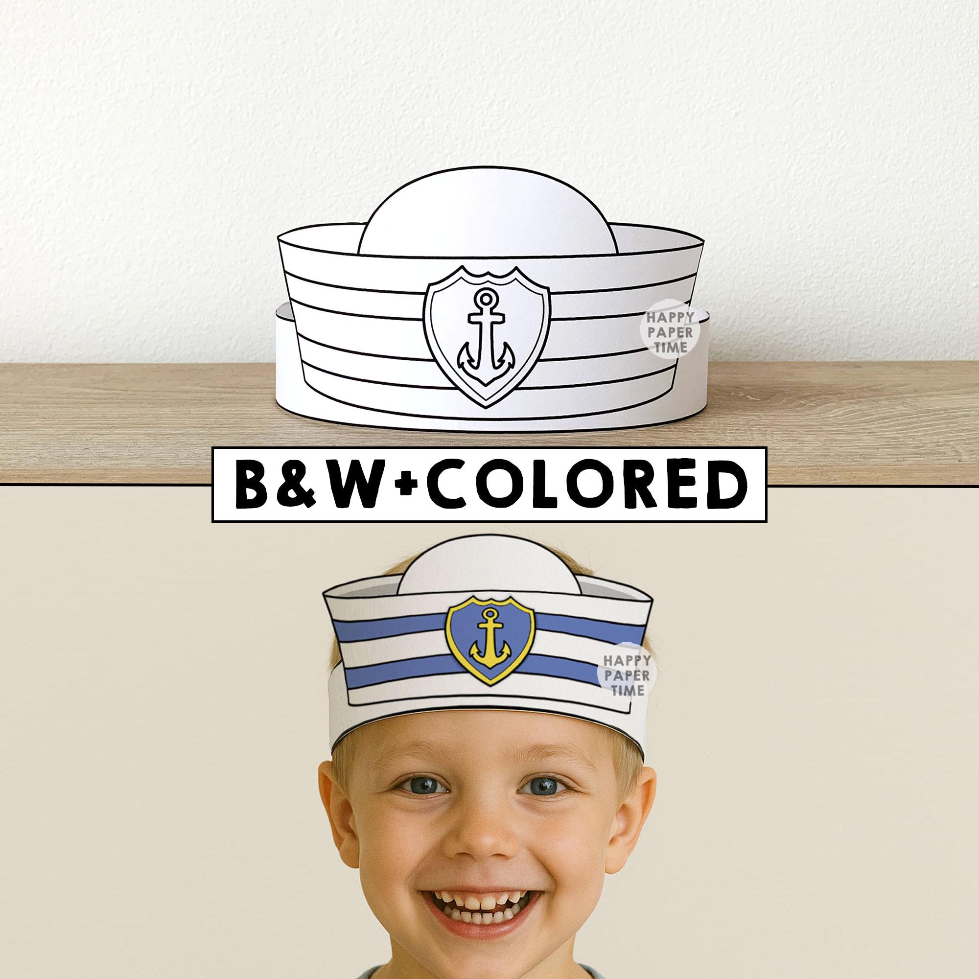 Sailor Hat Cap Paper Crown Party Coloring Printable Kids Craft Sea ...