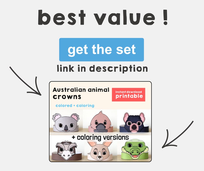 Emu Paper Crown Party Coloring Printable Kids Craft Australia | Etsy