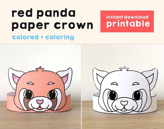Red Panda Paper Crown Party Coloring Printable Kids Craft | Etsy