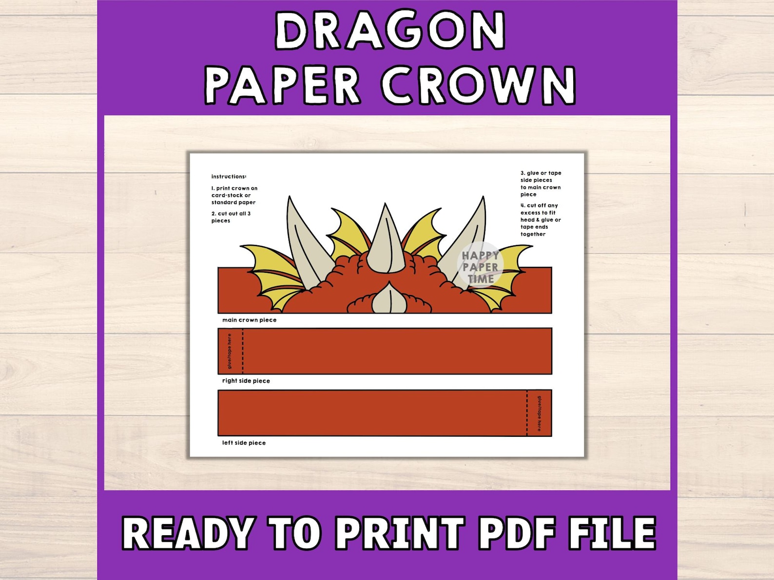 Dragon Paper Crown Template Fantasy Party Headband Costume Printable ...