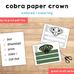Cobra Paper Crown Party Coloring Printable Kids Craft Jungle Birthday ...