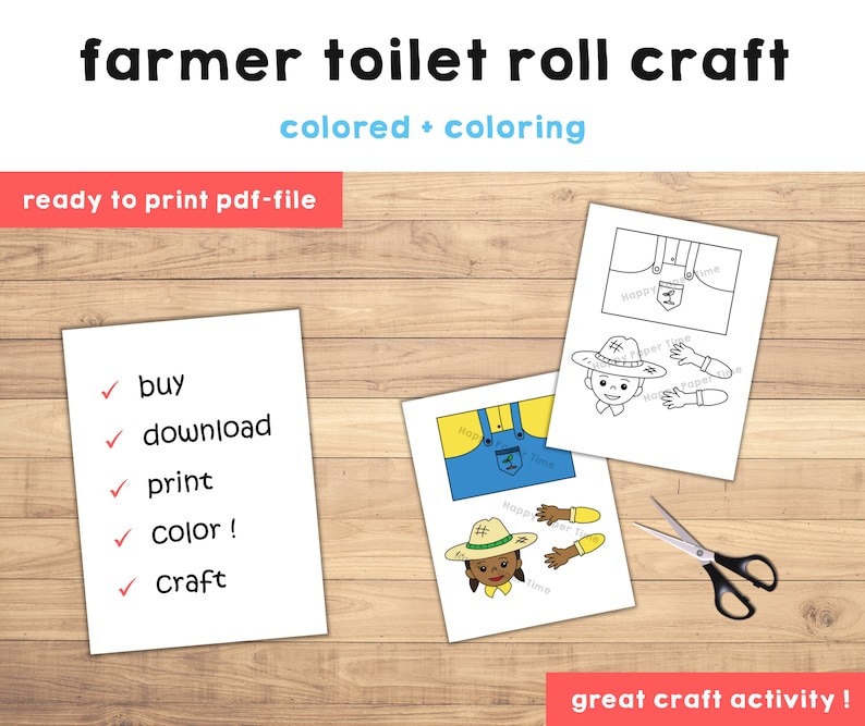 Farmer Toilet Paper Roll Craft Gardener Party Coloring Printable ...