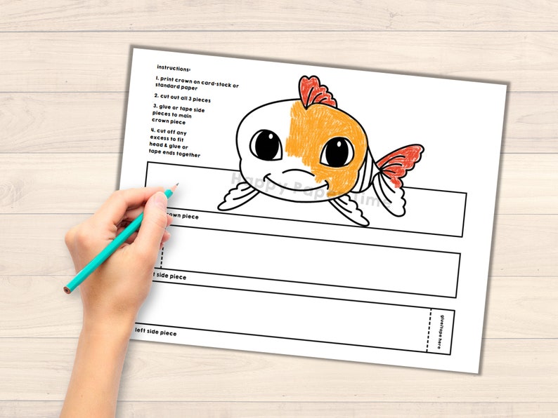 Fish Paper Crown Party Coloring Printable Party Hat Kids Craft - Etsy