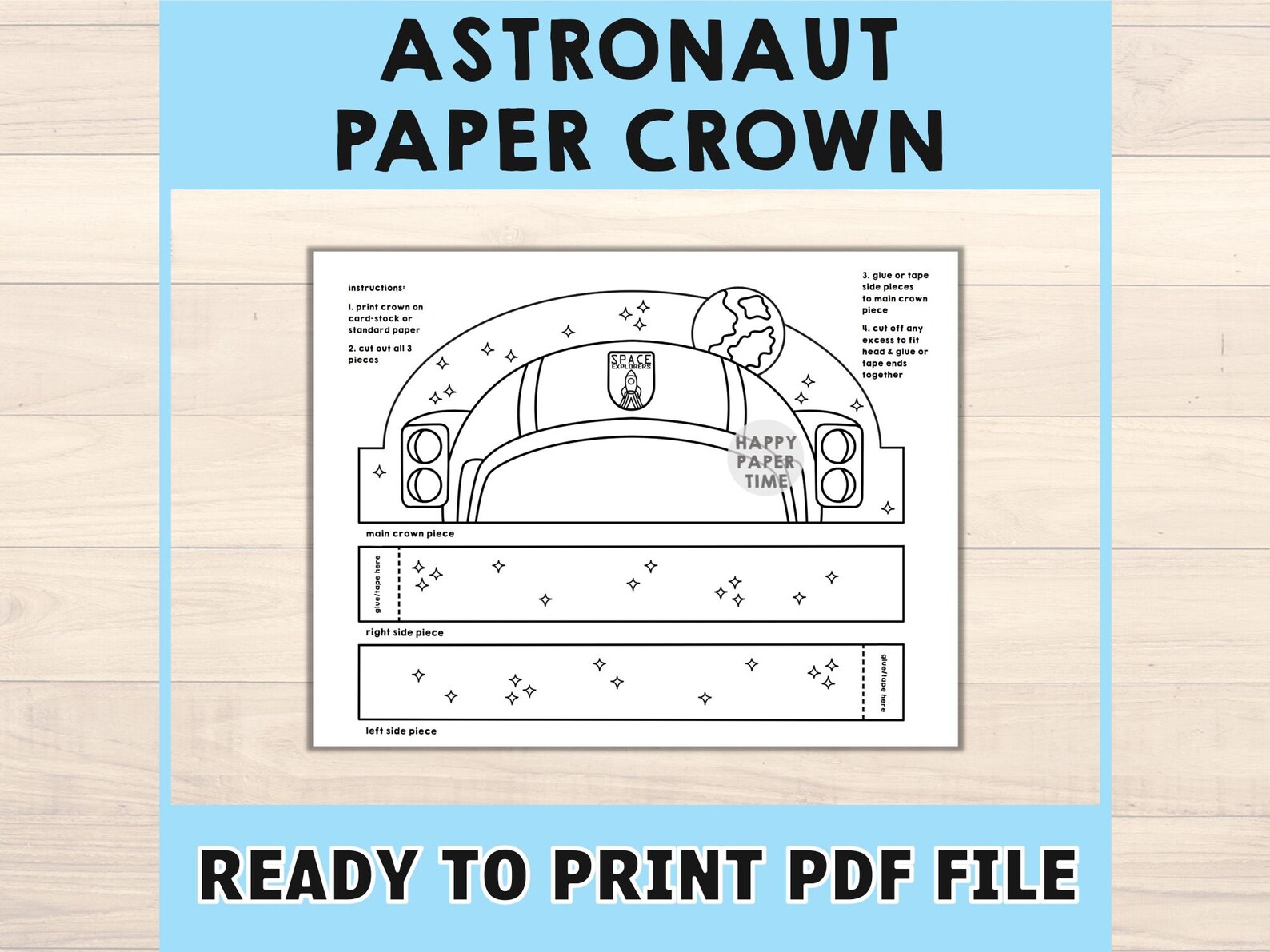 Astronaut Helmet Paper Crown Space Astronomy Party Coloring Printable ...