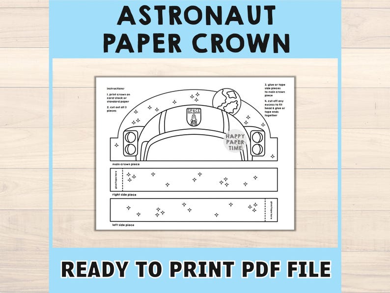 Astronaut Helmet Paper Crown Space Astronomy Party Coloring Printable ...
