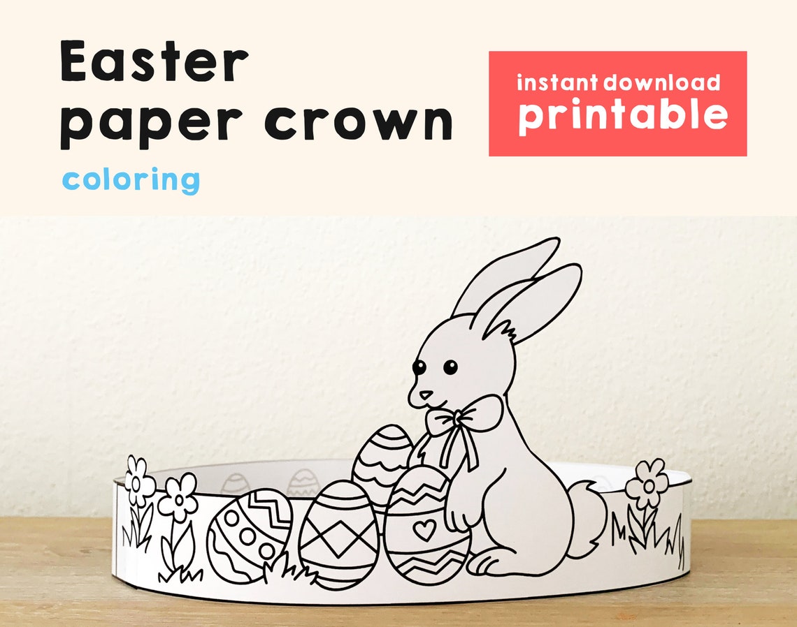 Easter Bunny Hat Paper Crown Coloring Headband Easter Cut Out | Etsy