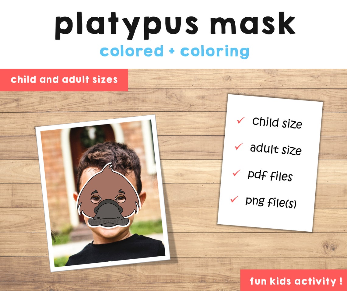 Platypus Mask Costume Animal Mask Printable Party Favor Safari ...