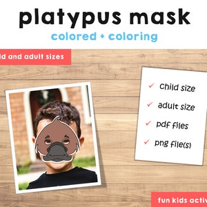 Platypus Mask Costume Animal Mask Printable Party Favor Safari ...