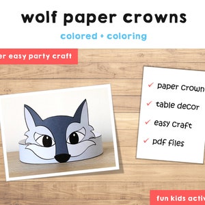 Wolf Paper Crown Coloring Printable Kids Craft Wolf Woodland Birthday ...