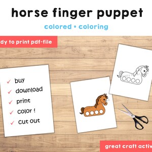 Horse Paper Craft Printable Pony Farm Animal Finger Puppet Pretend Play ...