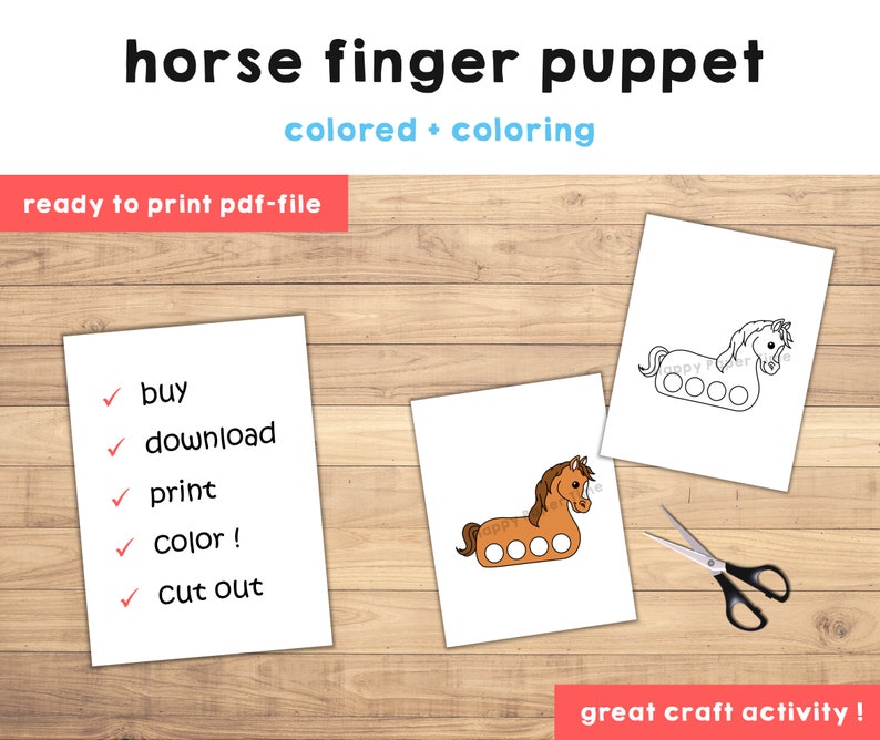 Horse Paper Craft Printable Pony Farm Animal Finger Puppet - Etsy
