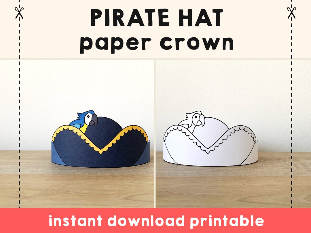 Pirate Hat Paper Crown Template Pirate Captain Party Headband Coloring ...