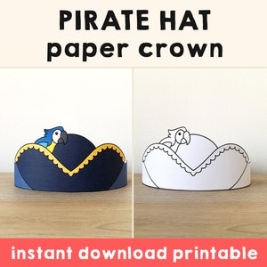 Pirate Hat Paper Crown Template Pirate Captain Party Headband Coloring ...