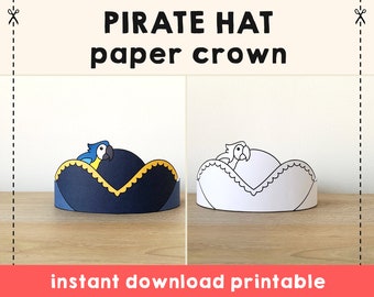 Pirate Hat Paper Crown Template Pirate Captain Party Headband Coloring ...
