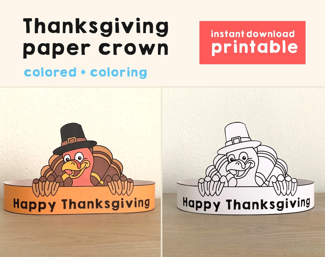 Thanksgiving Paper Crown Turkey Party Coloring Printable Kids Craft ...