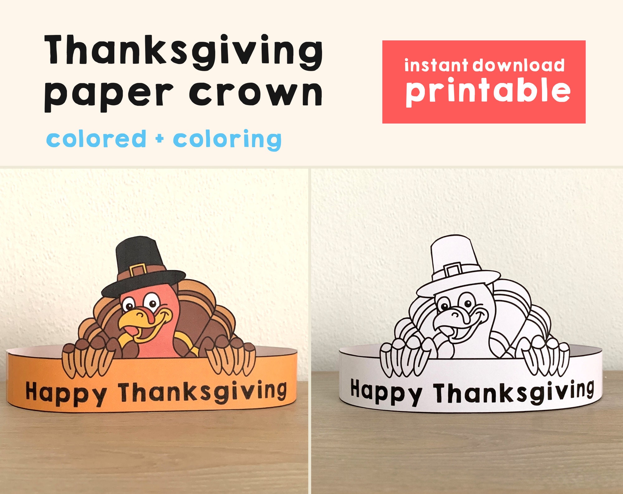 Thanksgiving Paper Crown Turkey Party Coloring Printable Kids - Etsy