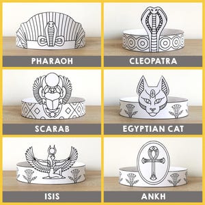 Ancient Egypt Paper Crowns Pharaoh Cobra Cleopatra Isis Scarab Cat Ankh ...