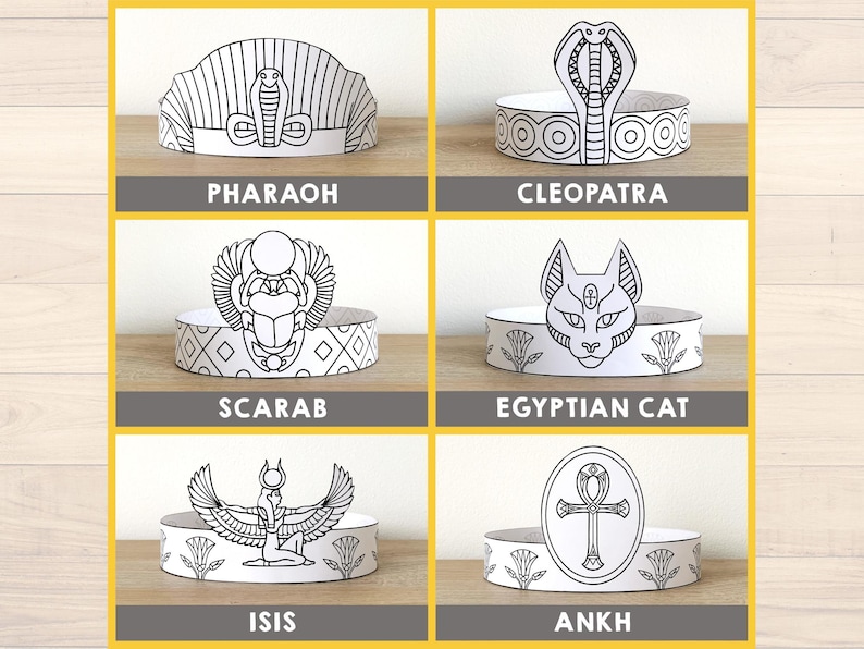 Ancient Egypt Paper Crowns Pharaoh Cobra Cleopatra Isis Scarab Cat Ankh ...