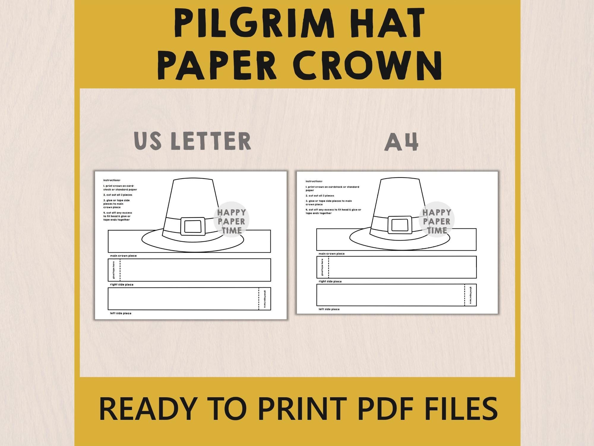 Pilgrim Hat Paper Headband Crown Thanksgiving Settler Party Coloring ...