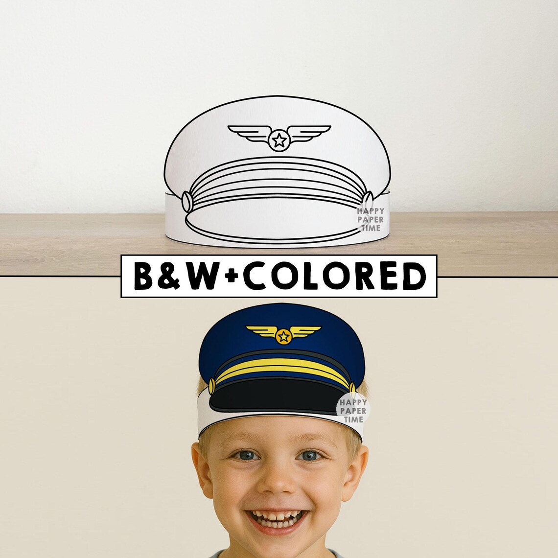 Pilot Cap Paper Crown Airline Party Coloring Printable Kids Craft ...