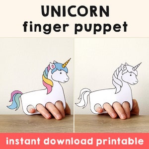 Unicorn Paper Craft Printable Finger Puppet Kids Craft Unicorn Birthday ...