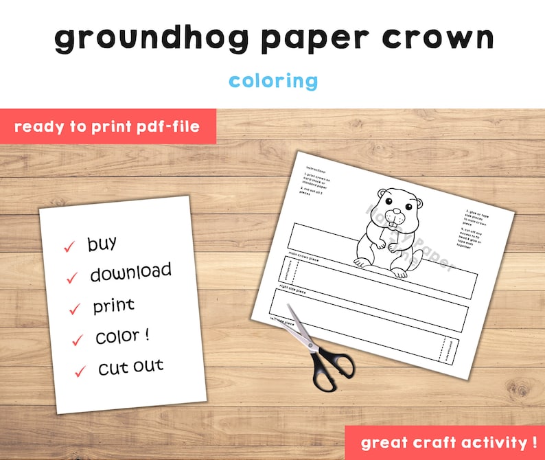 Groundhog Day Paper Crown Party Coloring Printable Kids Craft Spring ...