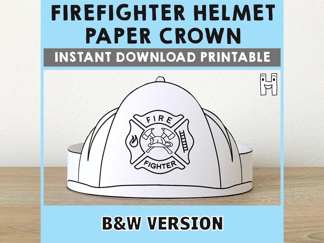 Firefighter Helmet Paper Crown Party Coloring Printable Kids Craft ...