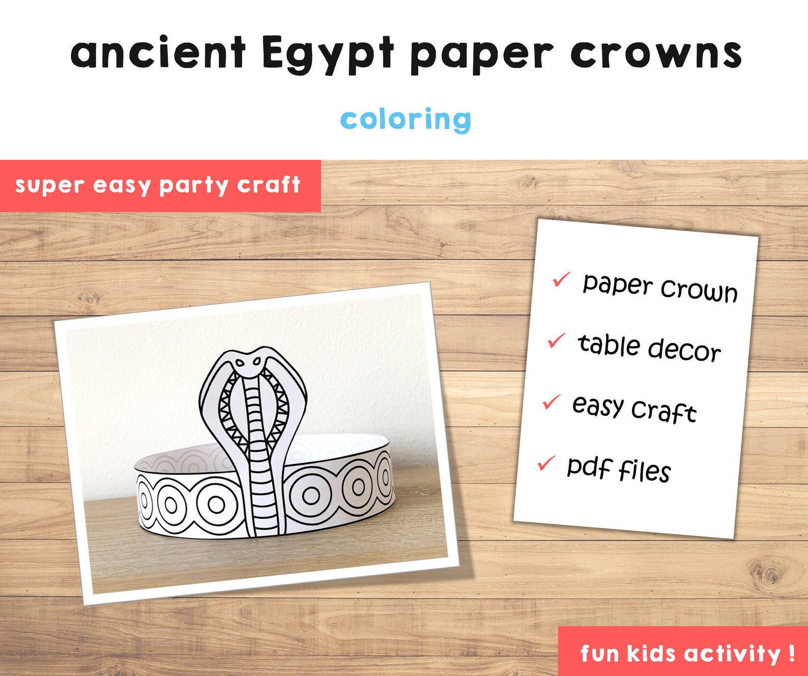 Ancient Egypt Paper Crowns Pharaoh Cobra Cleopatra Isis Scarab Cat Ankh ...