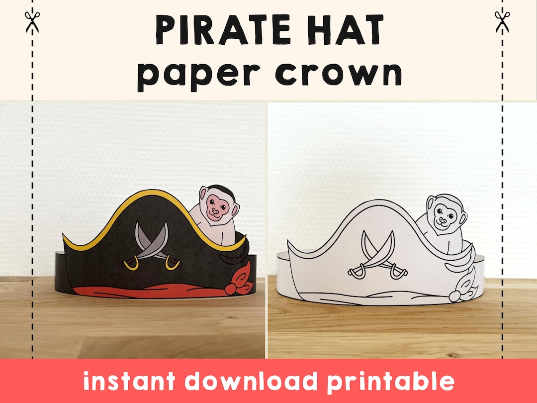 Pirate Hat Paper Crown Template Pirate Captain Party Headband Coloring ...