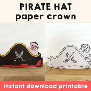 Pirate Hat Paper Crown Template Pirate Captain Party Headband Coloring ...