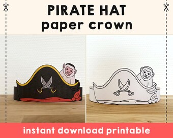 Pirate Hat Paper Crown Template Pirate Captain Party Headband Coloring ...
