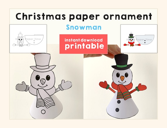 Snowman Paper Tree Ornament Coloring Printable Kids Craft | Etsy