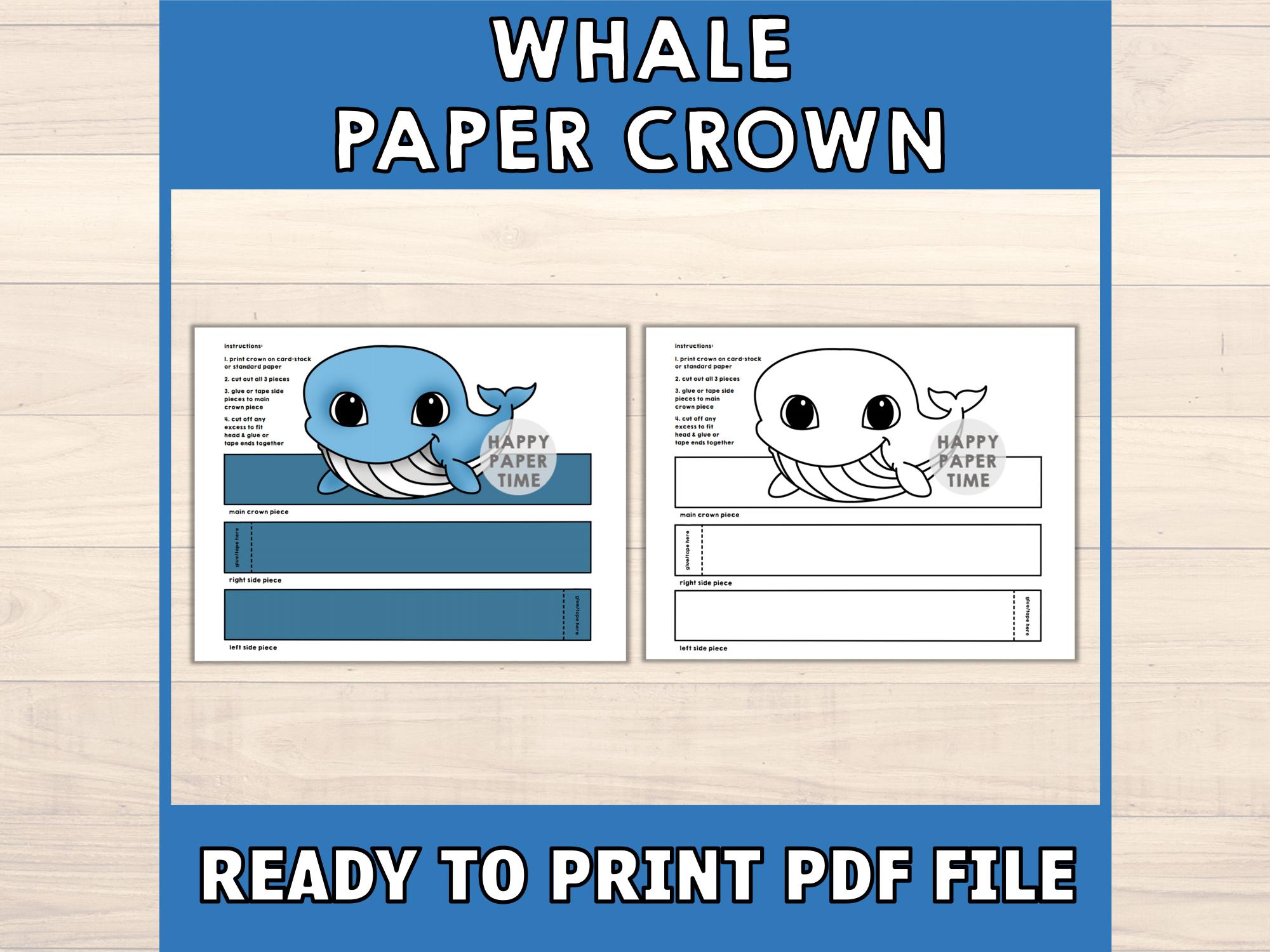 Whale Paper Crown Party Coloring Printable Party Hat Kids Craft Ocean ...