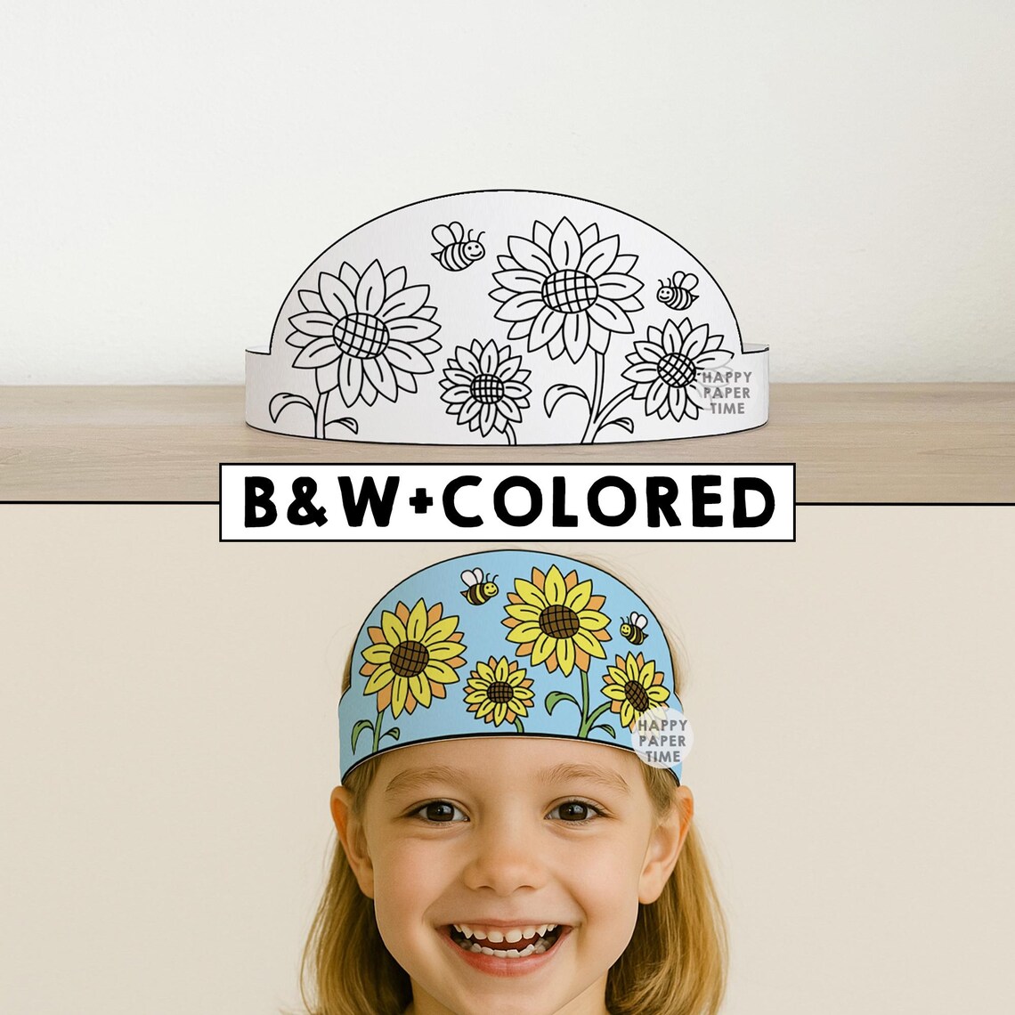 Sunflowers Summer Paper Crowns Printable Kids Craft Coloring Birthday ...