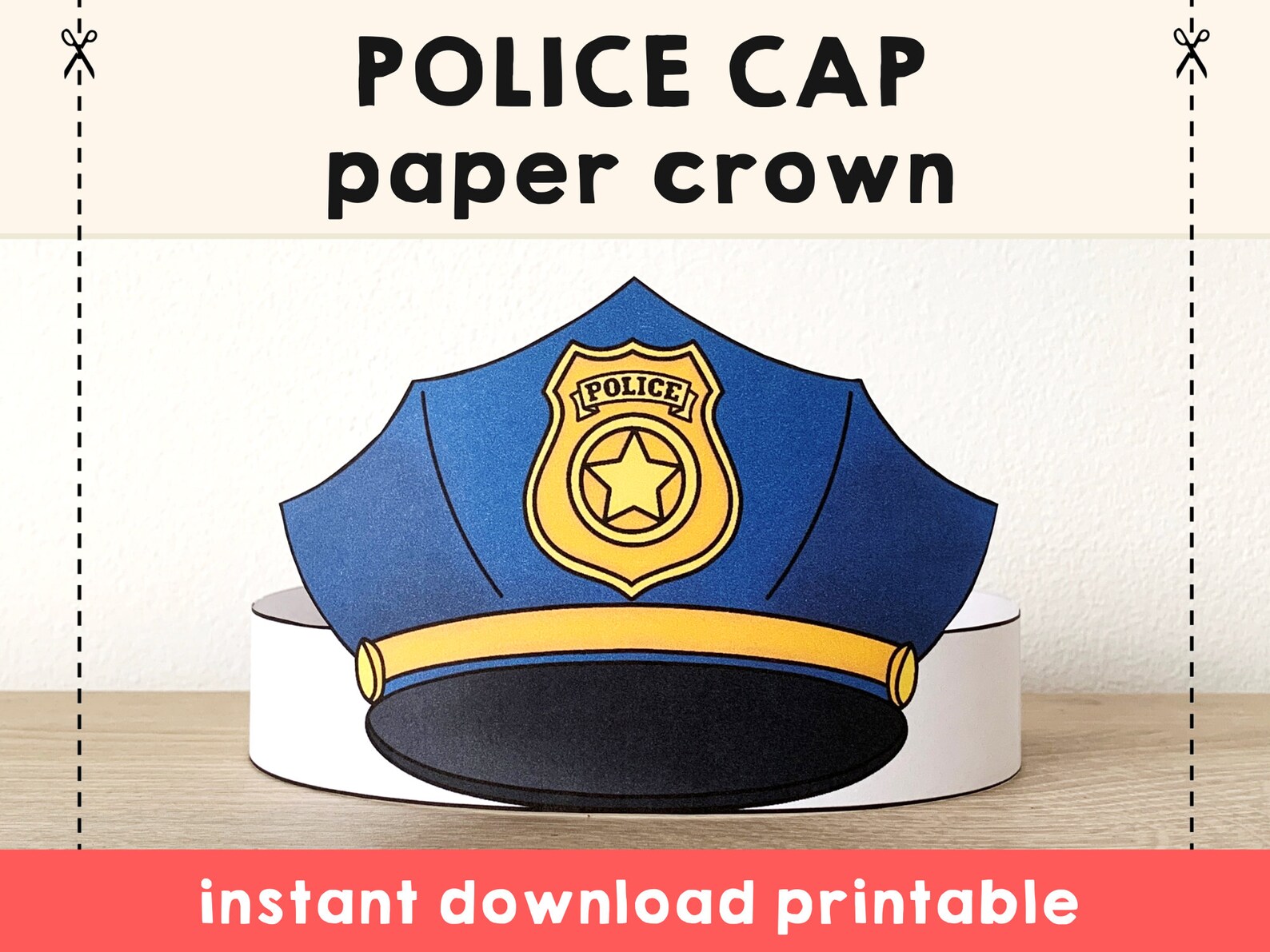 Police Cap Hat Paper Crown Party Pretend Play Printable Kids Craft ...